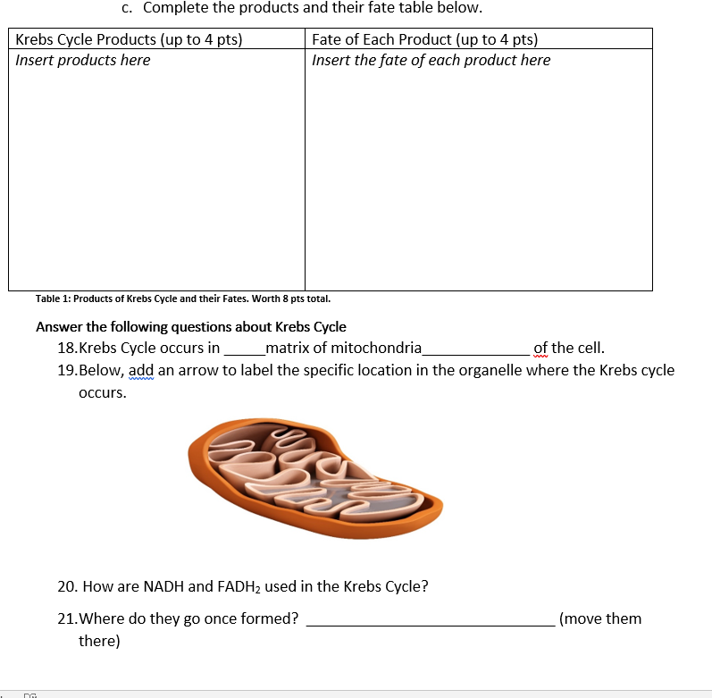 Solved C. Complete the products and their fate table below. | Chegg.com