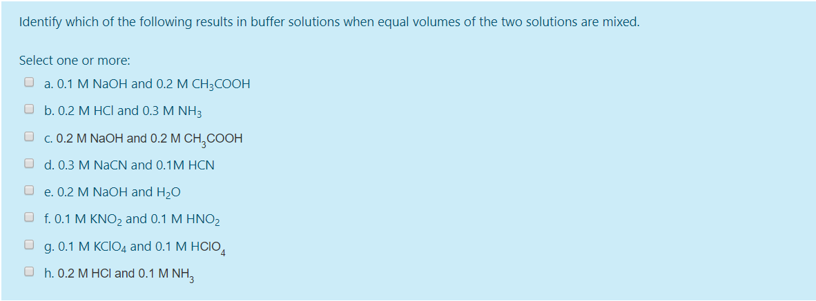 Solved Identify which of the following results in buffer | Chegg.com
