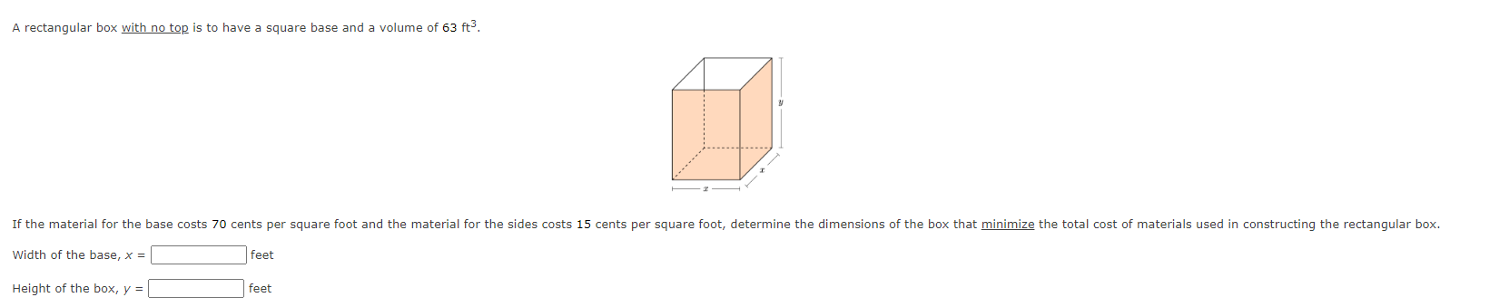 Solved A rectangular box with no top is to have a square | Chegg.com