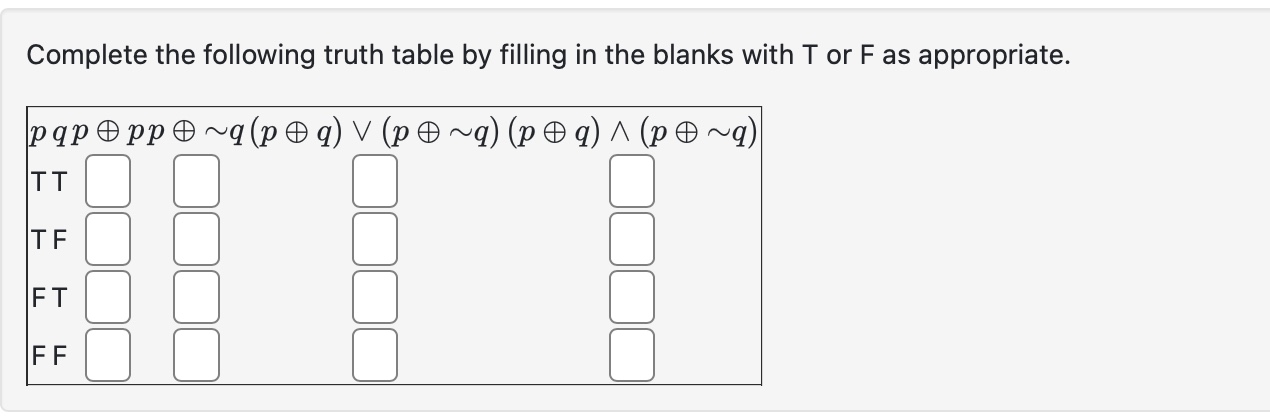 Complete the following truth table by filling in the | Chegg.com