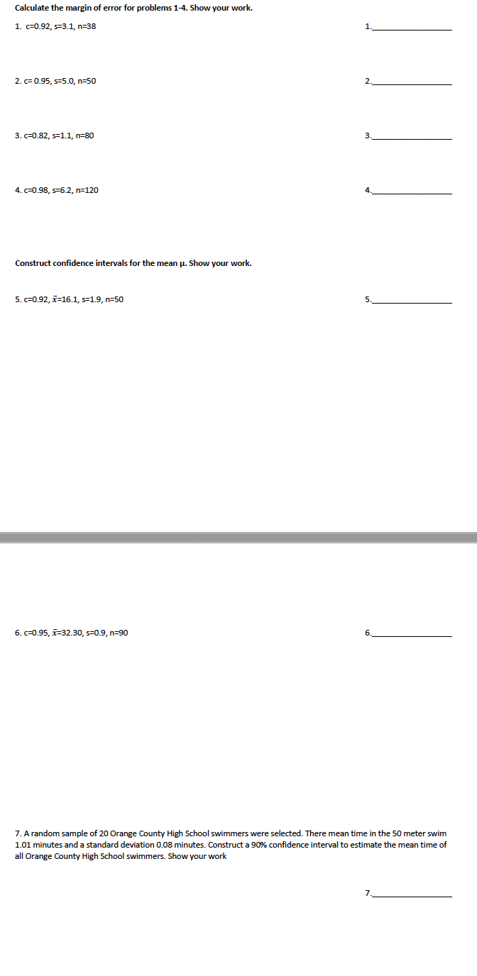 Solved Calculate the margin of error for problems 1-4. Show | Chegg.com