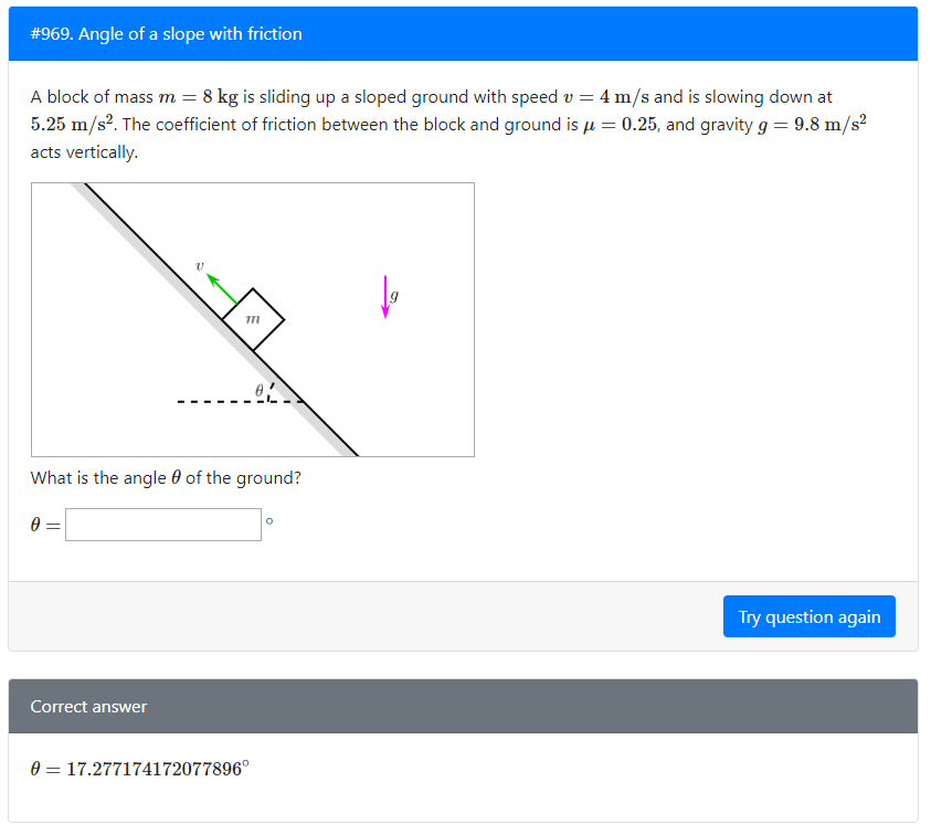 Solved #969. Angle of a slope with friction A block of mass | Chegg.com