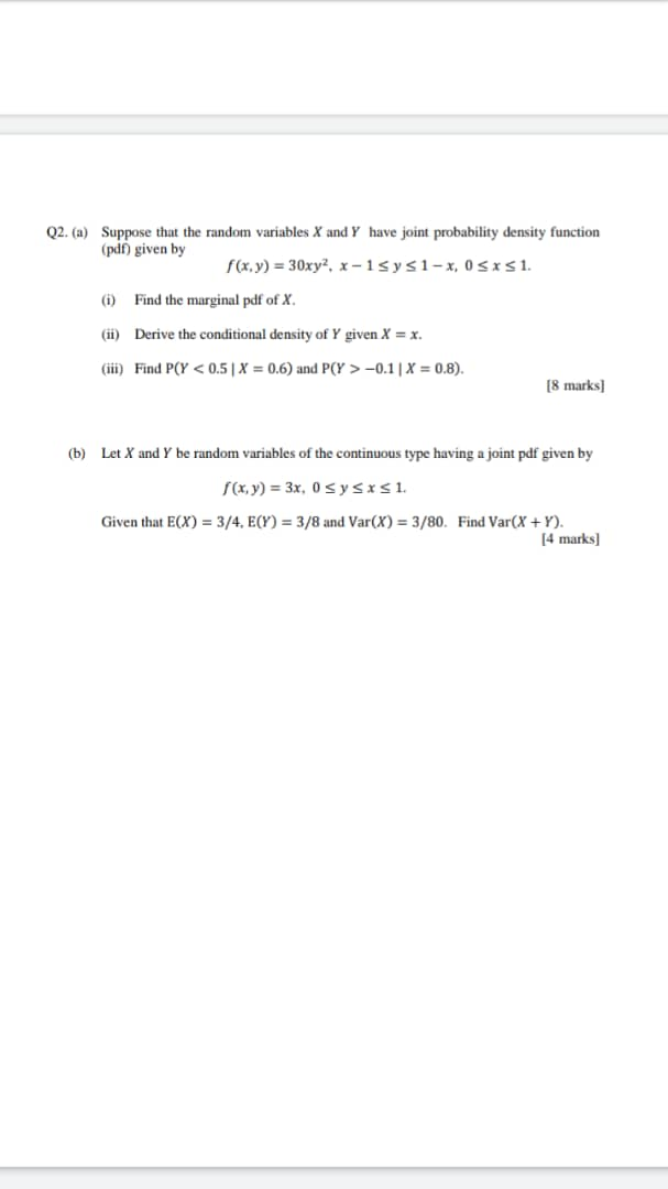 Solved Q2. (a) Suppose that the random variables X and Y | Chegg.com