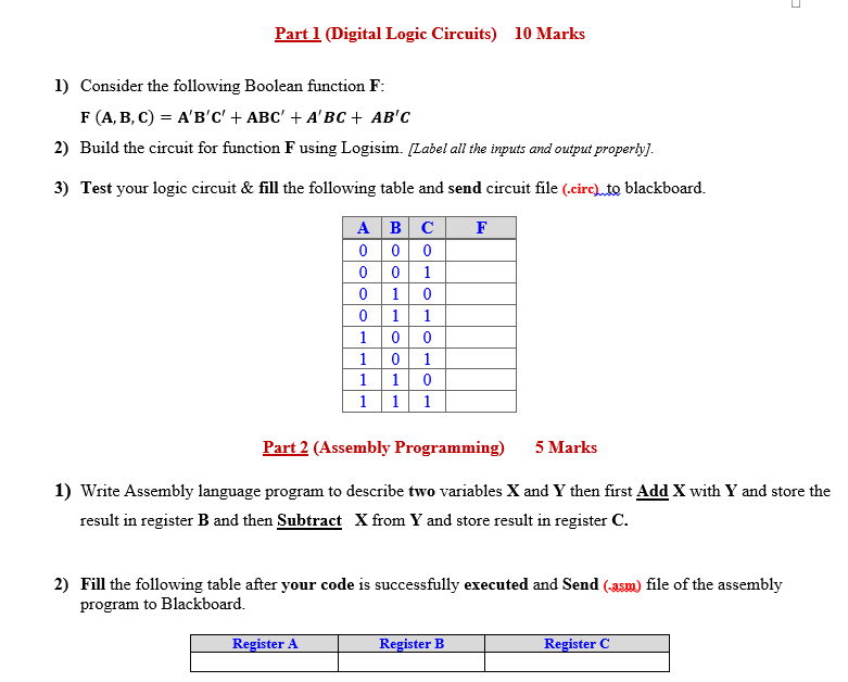 Solved Part 1 (Digital Logic Circuits) 10 Marks 1) Consider | Chegg.com