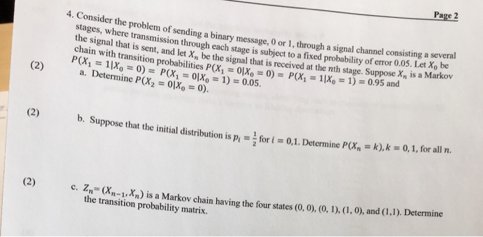 Solved Page 2 he problem of sending a binary message, 0 or | Chegg.com