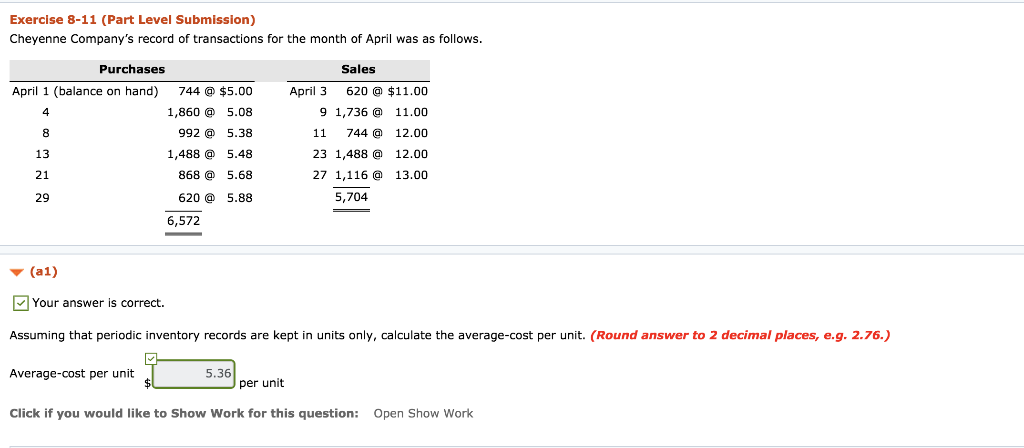 Solved Exercise 8-11 (Part Level Submission) Cheyenne | Chegg.com