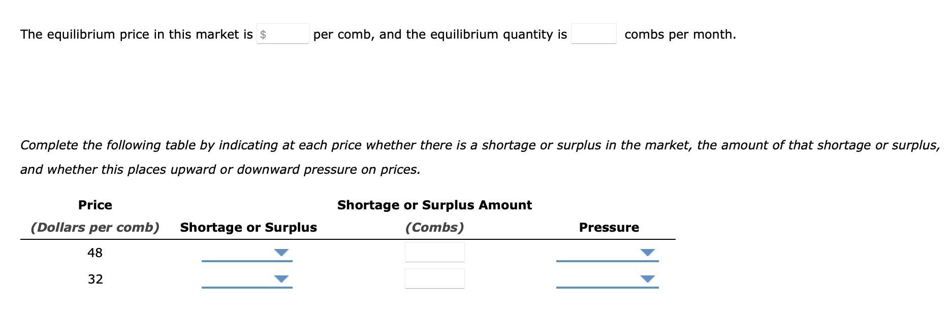 Solved The equilibrium price in this market is per comb, and | Chegg.com