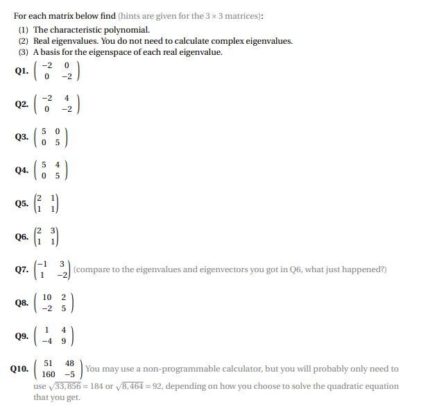 Solved For each matrix below find (hints are given for the 3 | Chegg.com