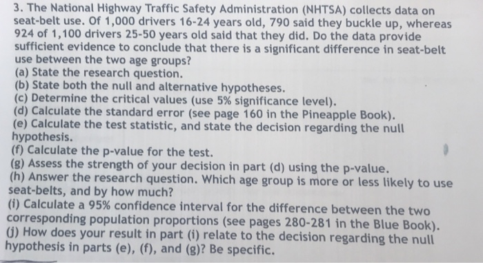Solved 3. The National Highway Traffic Safety Administration | Chegg.com