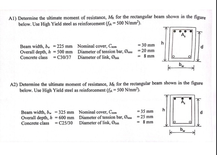 Solved A1) ﻿Determine the ultimate moment of resistance, MR | Chegg.com