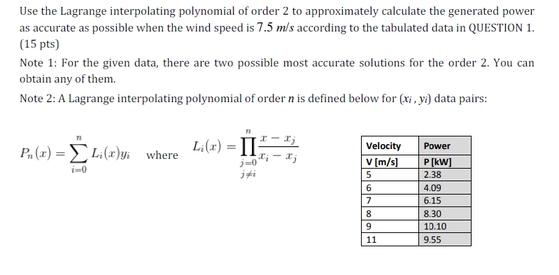 Solved Use the Lagrange interpolating polynomial of order 2 | Chegg.com