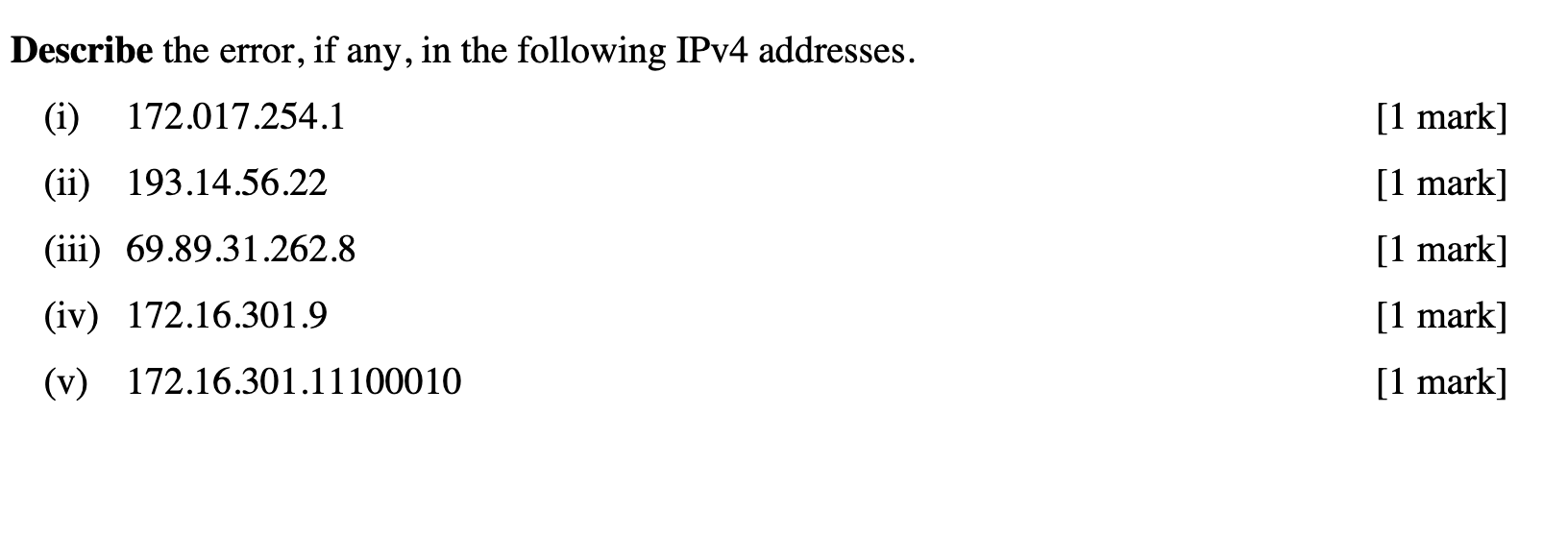 Solved Describe the error, if any, in the following IPv4 | Chegg.com