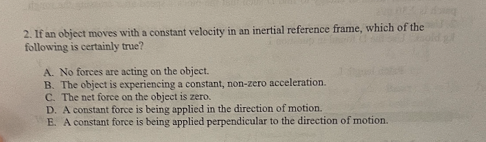 Solved 2. If an object moves with a constant velocity in an | Chegg.com