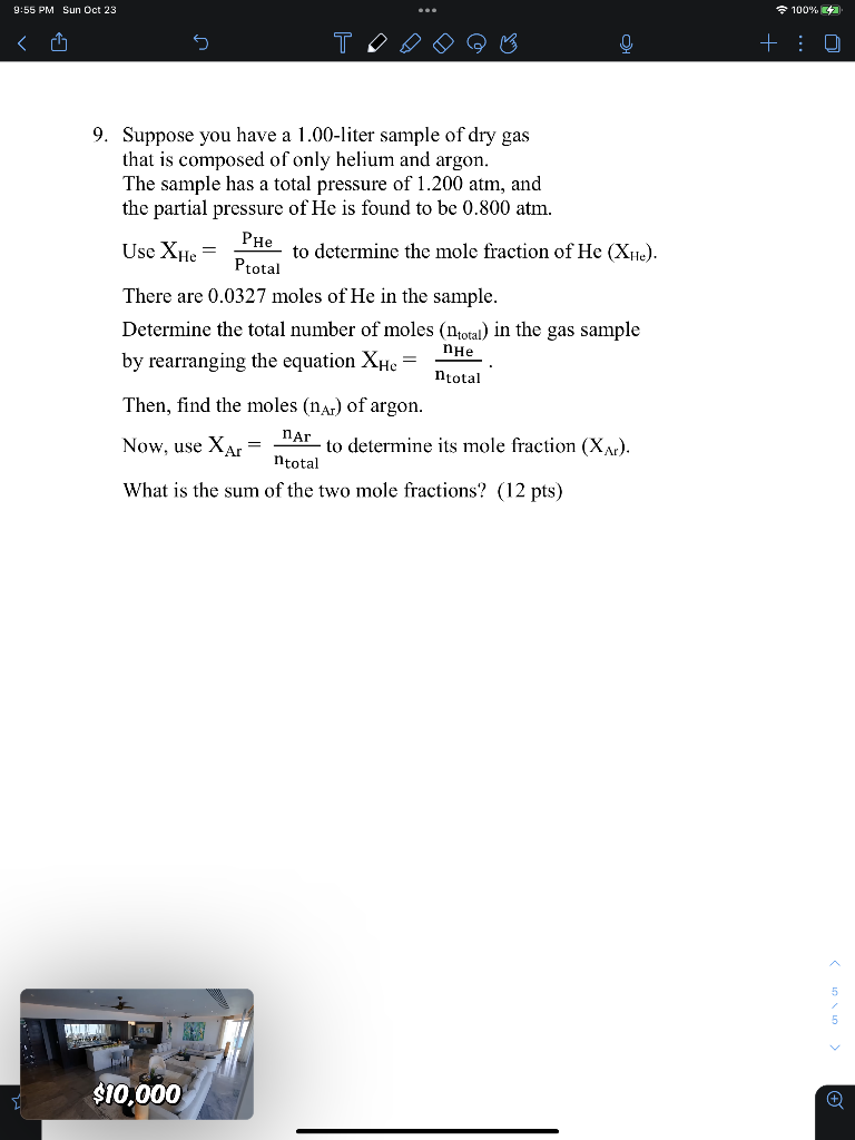 Solved 9. Suppose you have a 1.00− liter sample of dry gas | Chegg.com