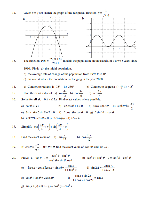 Solved 12. Given y=f(x) sketch the graph of the reciprocal | Chegg.com