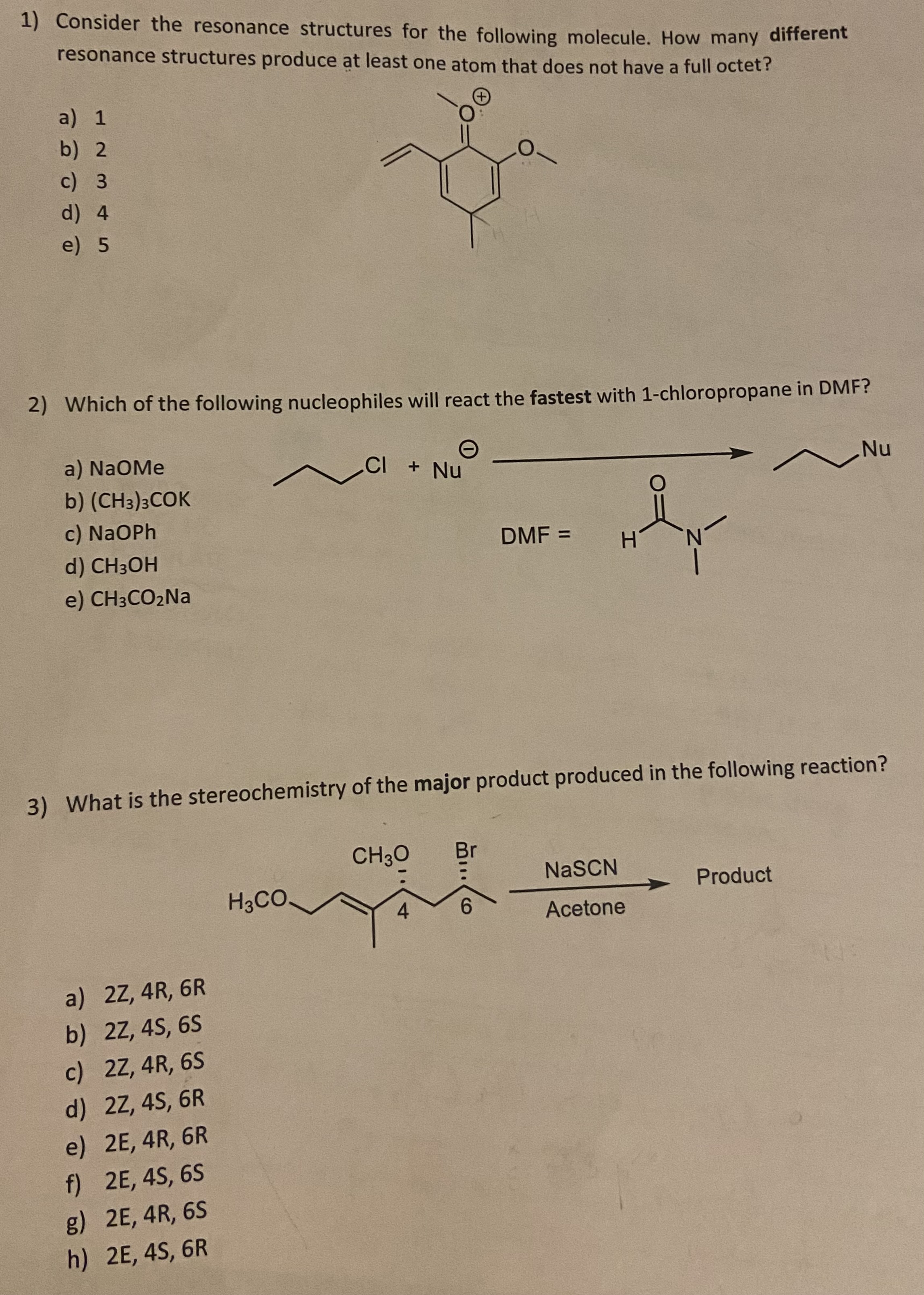 Solved 1) Consider the resonance structures for the | Chegg.com