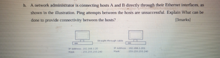 Solved h. ﻿A network administrator is connecting hosts A and | Chegg.com