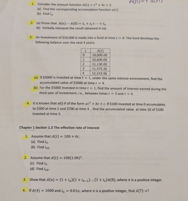 Solved A - 1 UU! Consider the amount function A(t) = 12 + 40 | Chegg.com