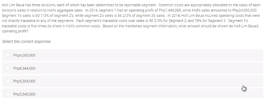 Solved Holl Lim Baua has three divisions, each of which has | Chegg.com