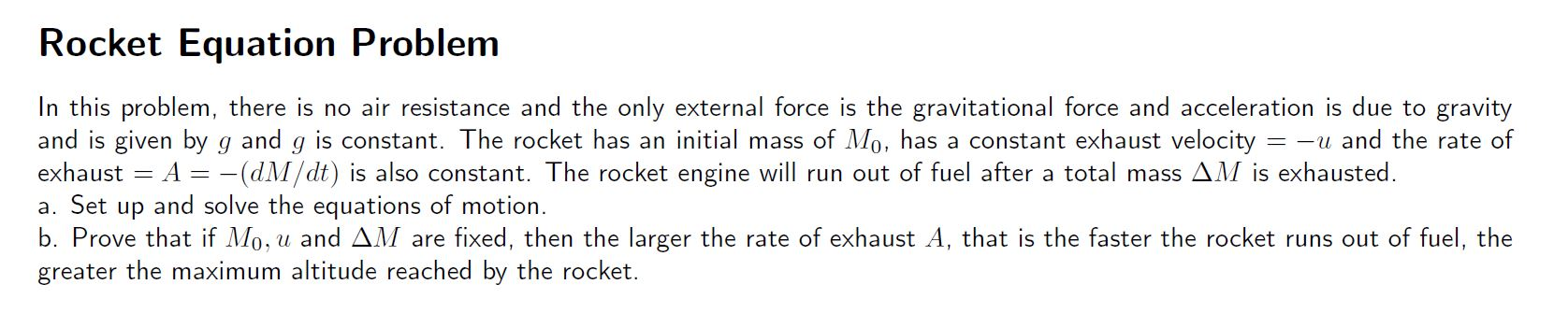 Solved Rocket Equation Problem = In this problem, there is | Chegg.com