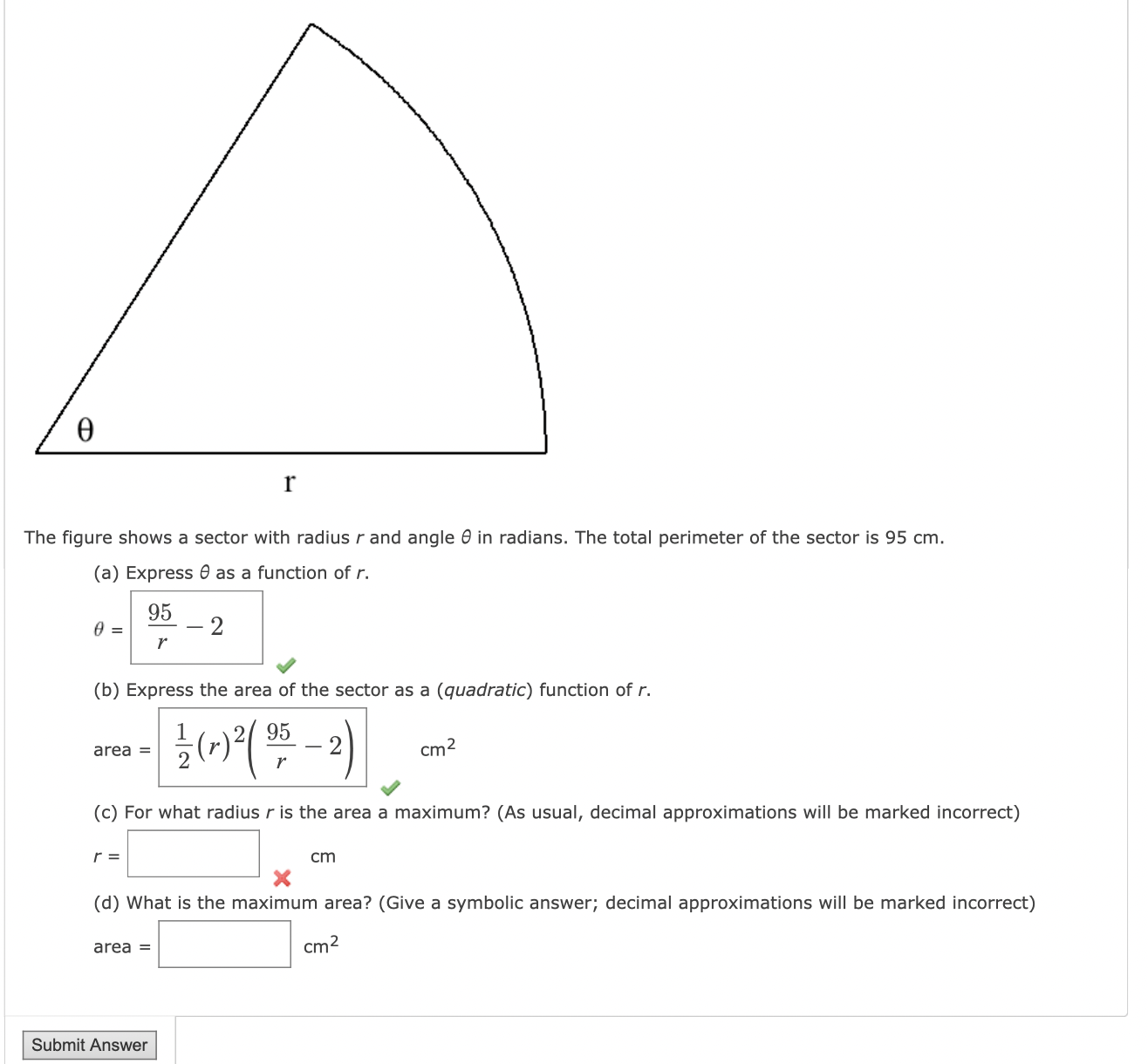 Solved The figure shows a sector with radius r and angle θ | Chegg.com
