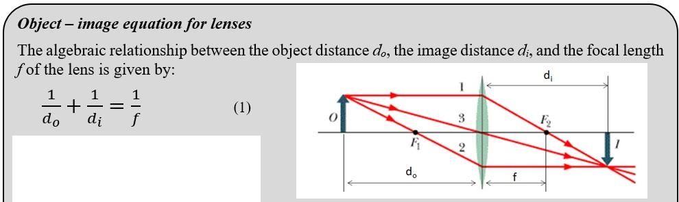 Solved Object - image equation for lenses The algebraic | Chegg.com