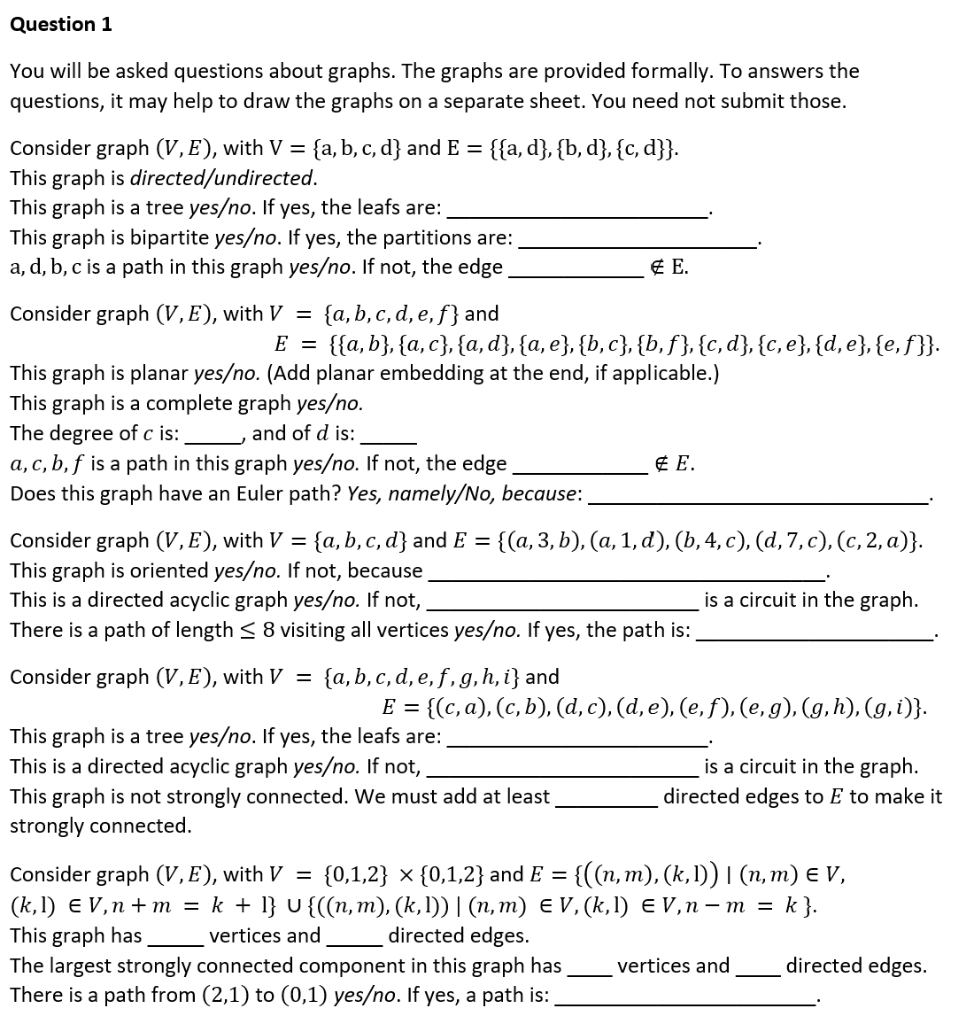Solved Question 1 You will be asked questions about graphs. | Chegg.com