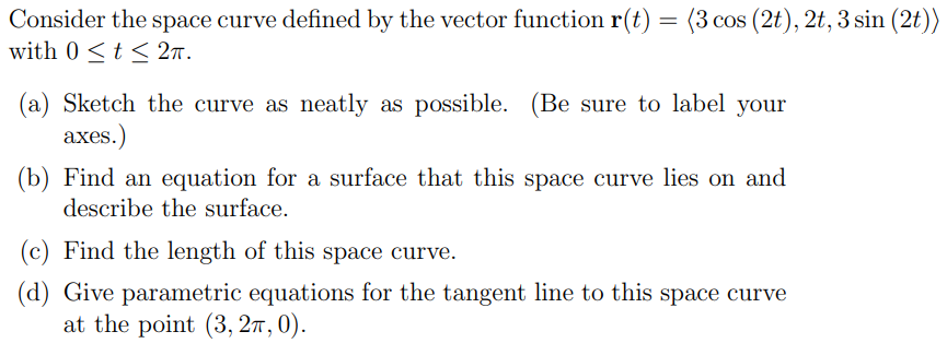 Solved Consider the space curve defined by the vector | Chegg.com