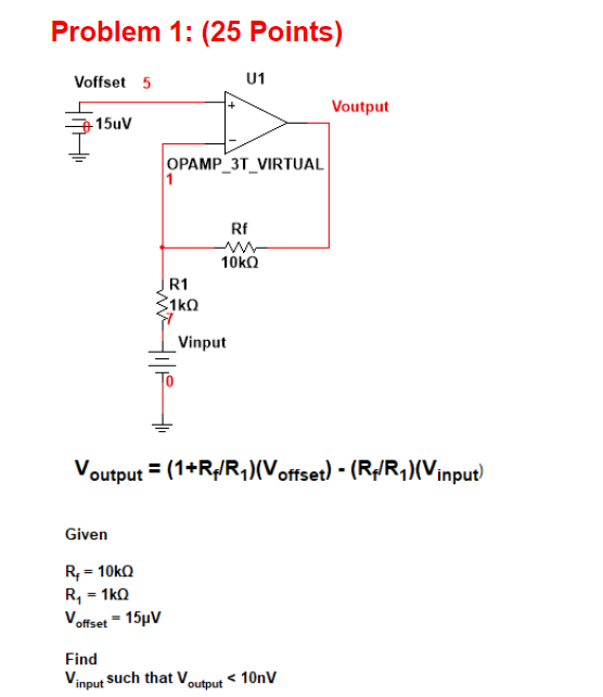 Solved Problem 1: (25 Points) Voffset 5 U1 15uV | Chegg.com