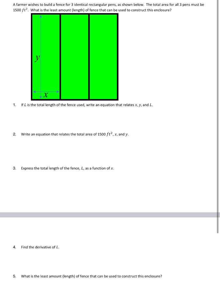 Solved A farmer wishes to build a fence for 3 identical | Chegg.com