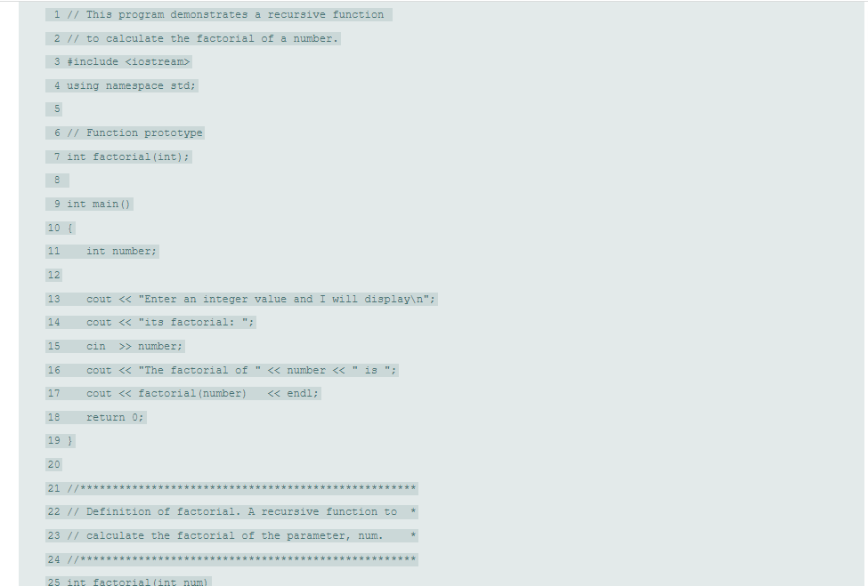 Solved 1 // This program demonstrates a recursive function 2 | Chegg.com