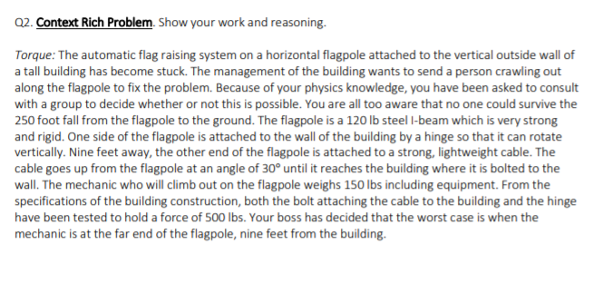Solved Q2. Context Rich Problem. Show your work and | Chegg.com