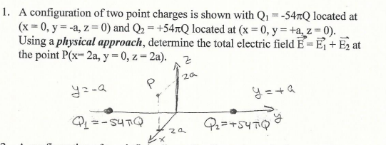 Solved 1. A configuration of two point charges is shown with | Chegg.com