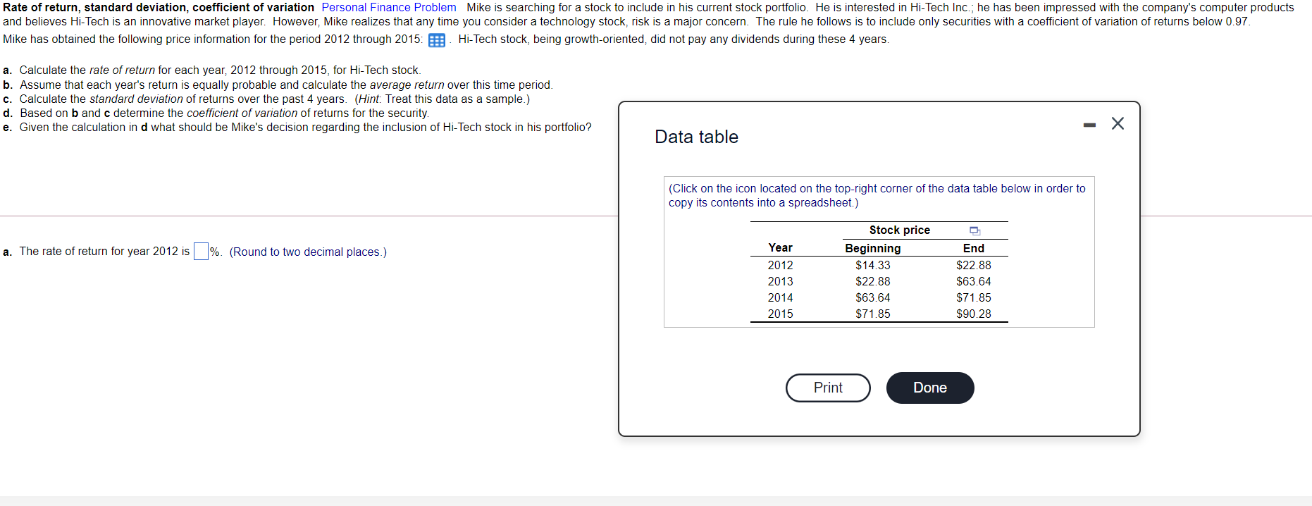 Solved Rate of return, standard deviation, coefficient of | Chegg.com