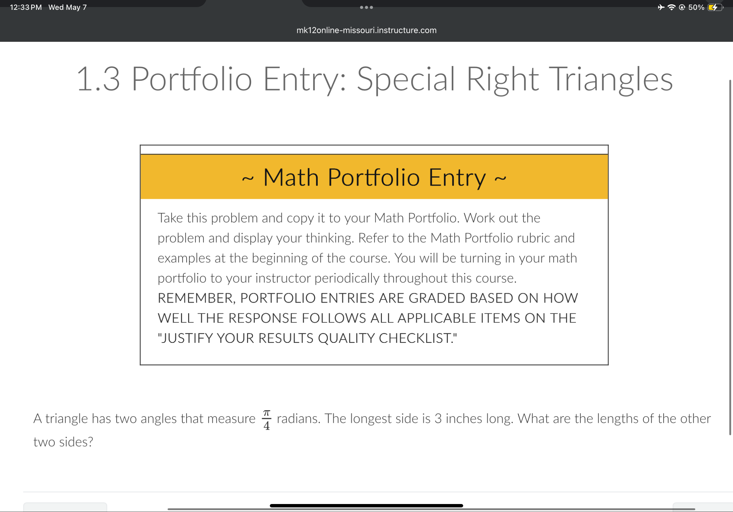 Solved 1.3 ﻿Portfolio Entry: Special Right Triangles~ Math | Chegg.com