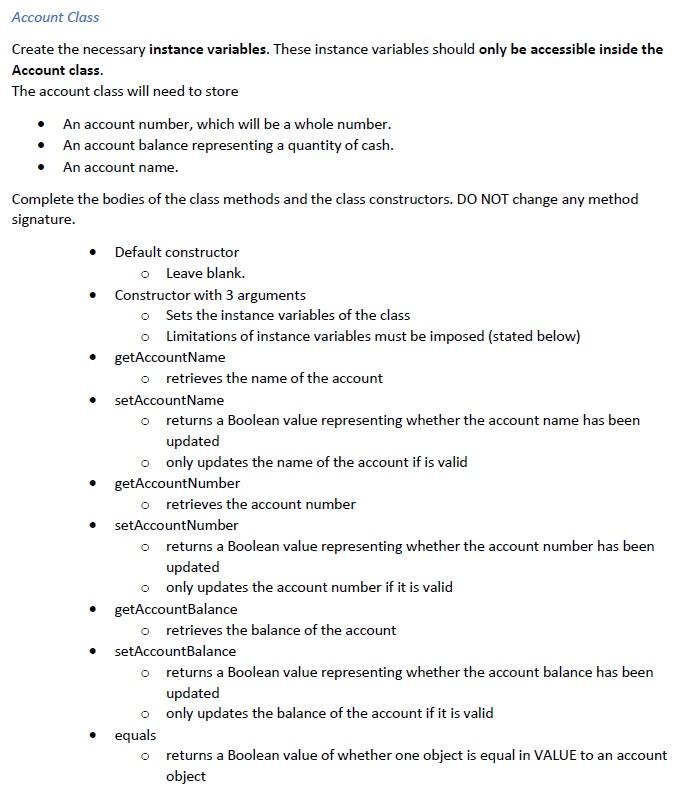 Solved Java Question. Account Class Create the necessary | Chegg.com