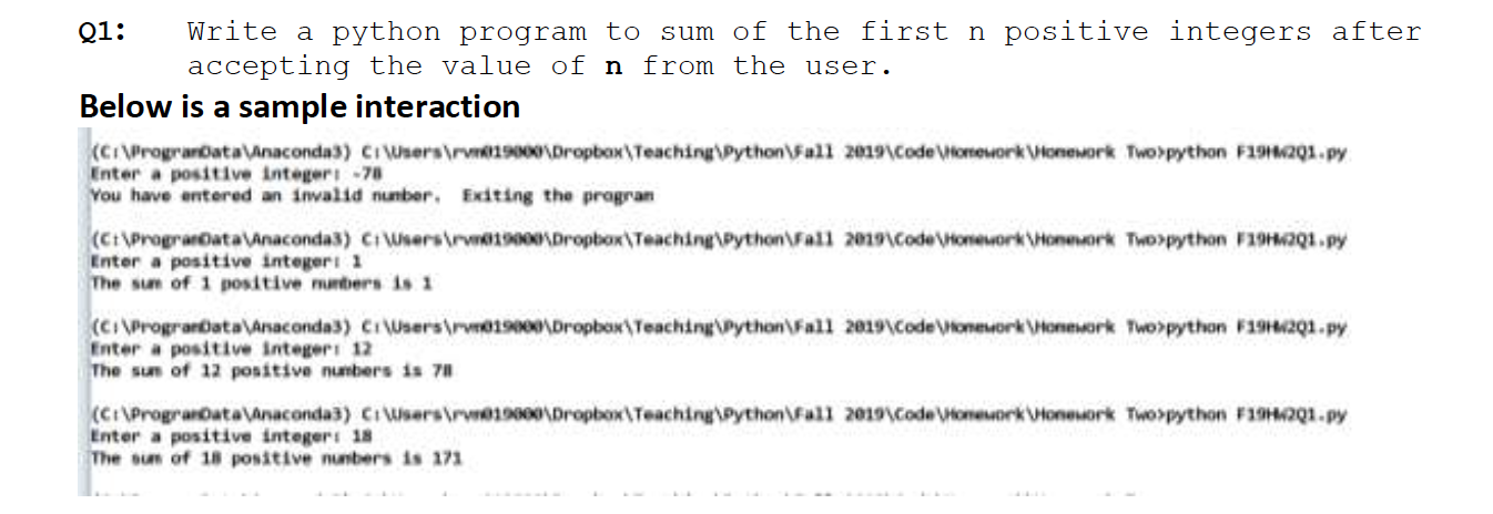 Solved Write a Q1: python program to sum of the first n | Chegg.com
