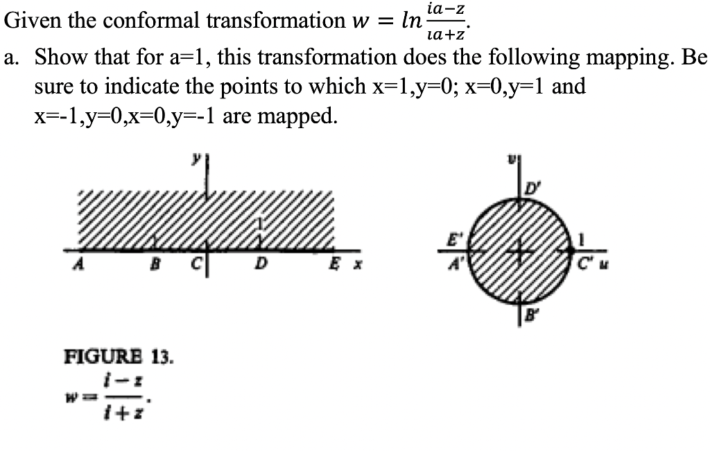 Solved ia-z ια+ +z Given the conformal transformation w = In | Chegg.com