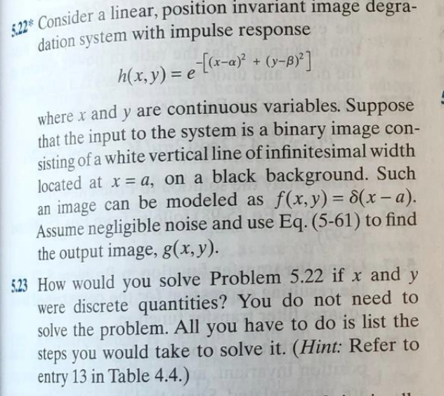 Solved consider a linear, position invariant image | Chegg.com