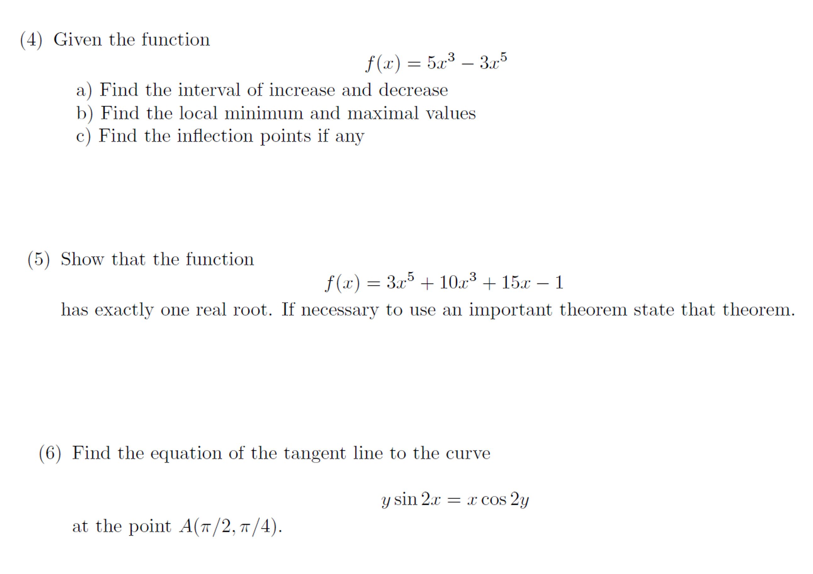 Solved (4) ﻿Given the functionf(x)=5x3-3x5a) ﻿Find the | Chegg.com