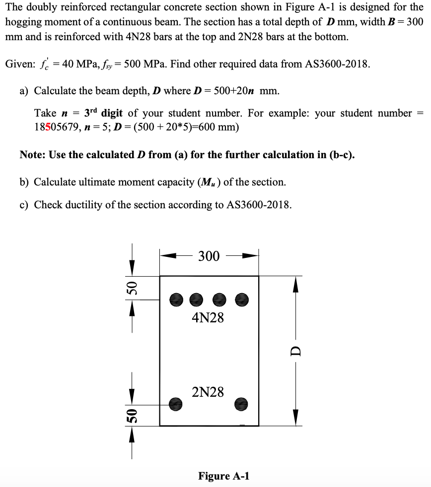 Solved The doubly reinforced rectangular concrete section | Chegg.com