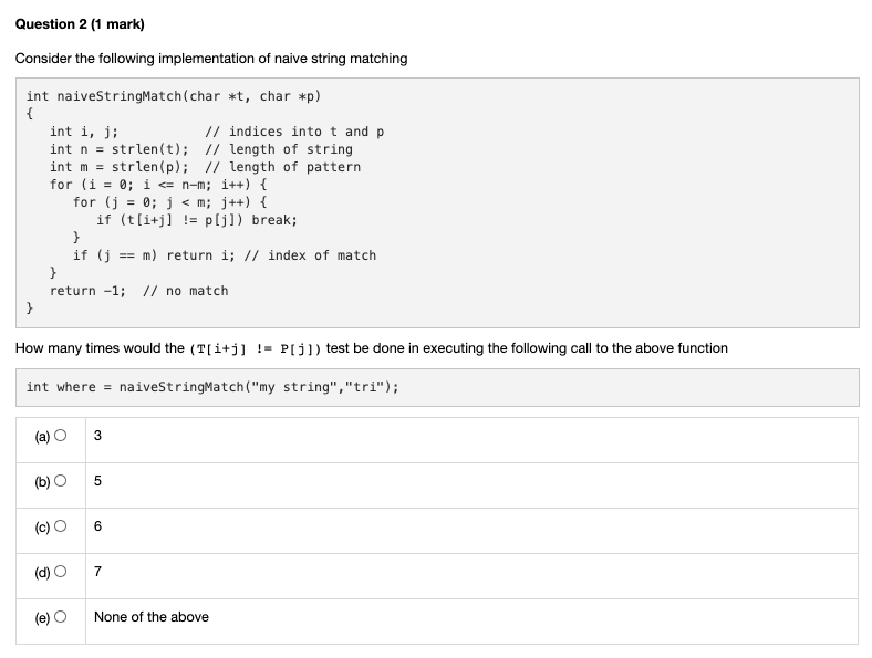 Solved Question 2 (1 mark) Consider the following | Chegg.com