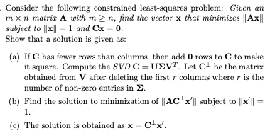 Consider the following constrained least-squares | Chegg.com