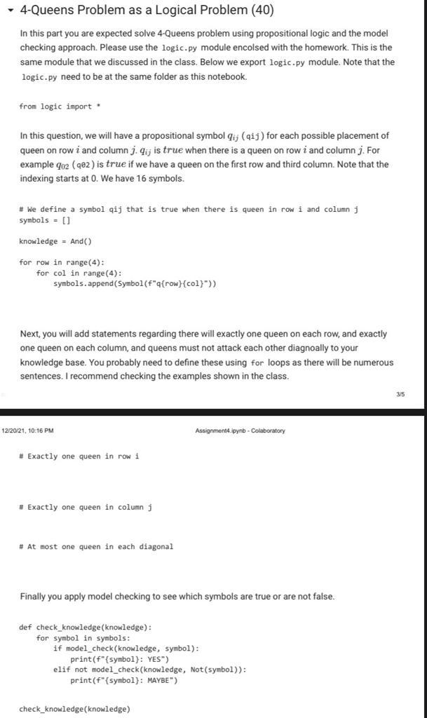 4-Queens Problem as a Logical Problem (40) In this | Chegg.com