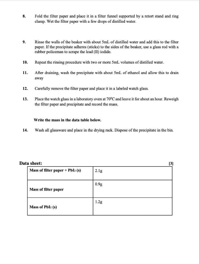 Solved Precipitation and Gravimetric analysis of lead iodide | Chegg.com