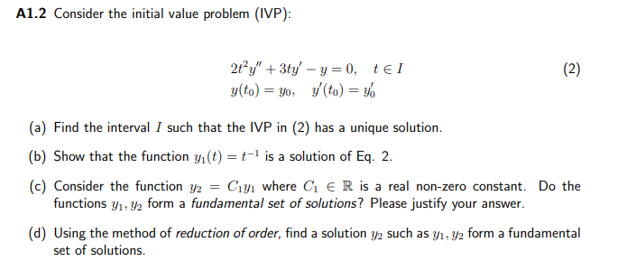 Solved A1.2 Consider the initial value problem (IVP): | Chegg.com