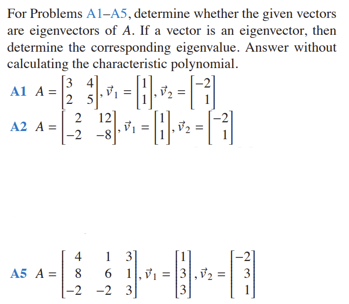 Solved For Problems A1-A5, determine whether the given | Chegg.com