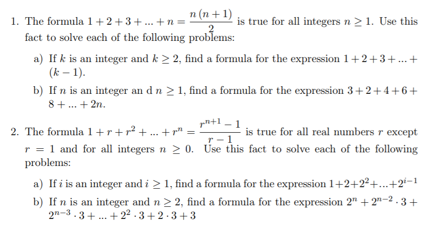 Solved n (n +1) 1. The formula 1 +2+3+...+n= is true for all | Chegg.com