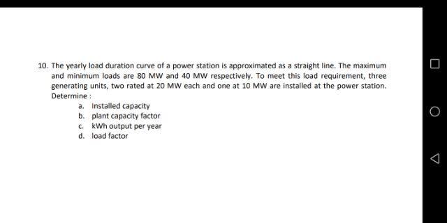 Solved 0 10. The yearly load duration curve of a power | Chegg.com