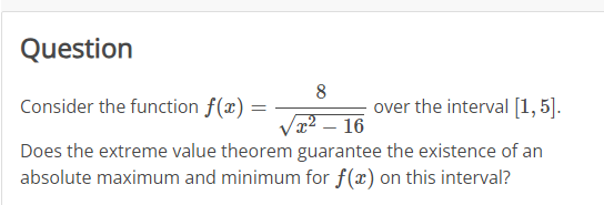 Solved QuestionConsider the function f(x)=8x2-162 ﻿over the | Chegg.com